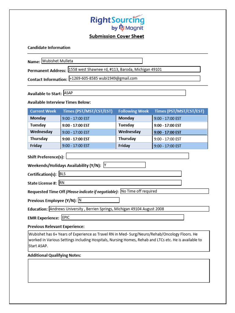 Wubishet Carle Packet | PDF | Physical Therapy | Health Care