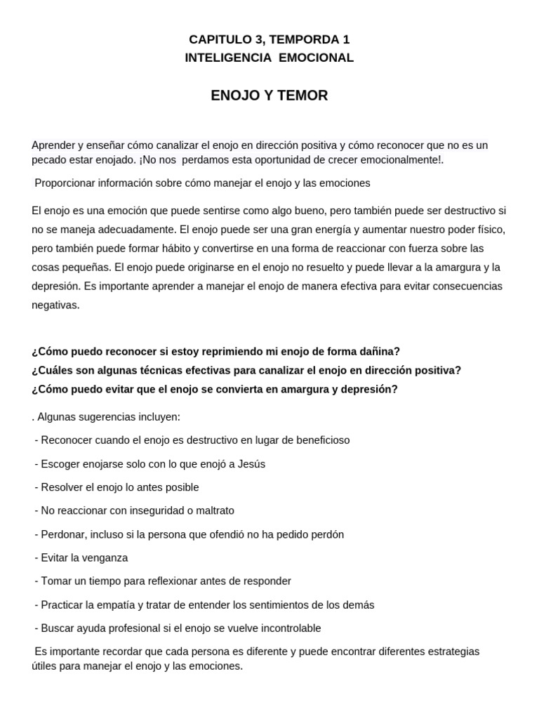 Manejo del Enojo y Temor Emocional | PDF | Ira | Las emociones