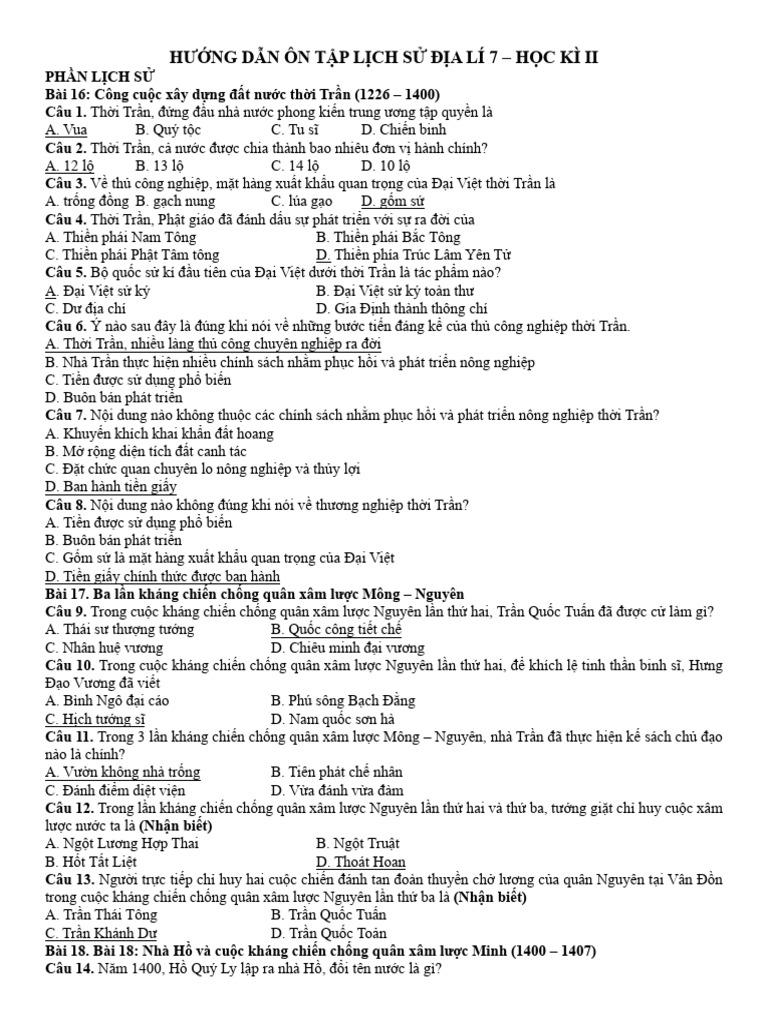 Huong Dan On Tap LS DL 7 HK 2 | PDF