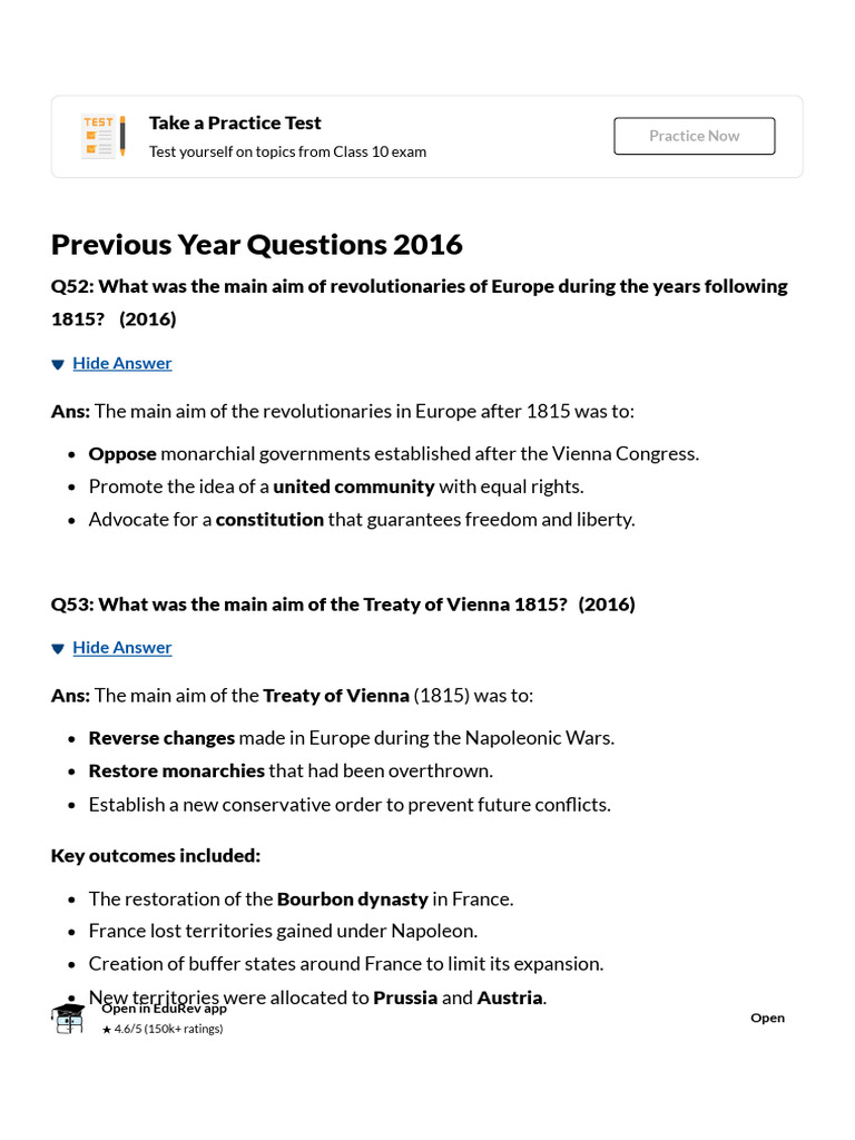 Class 10 History Chapter 1 Previous Year Questions - The Rise of ...