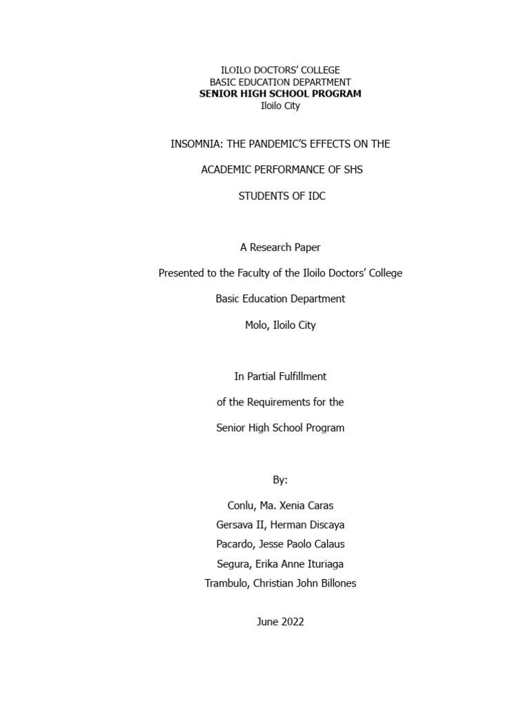 Insomnia's Impact on SHS Students' Grades | PDF | Insomnia | Sleep