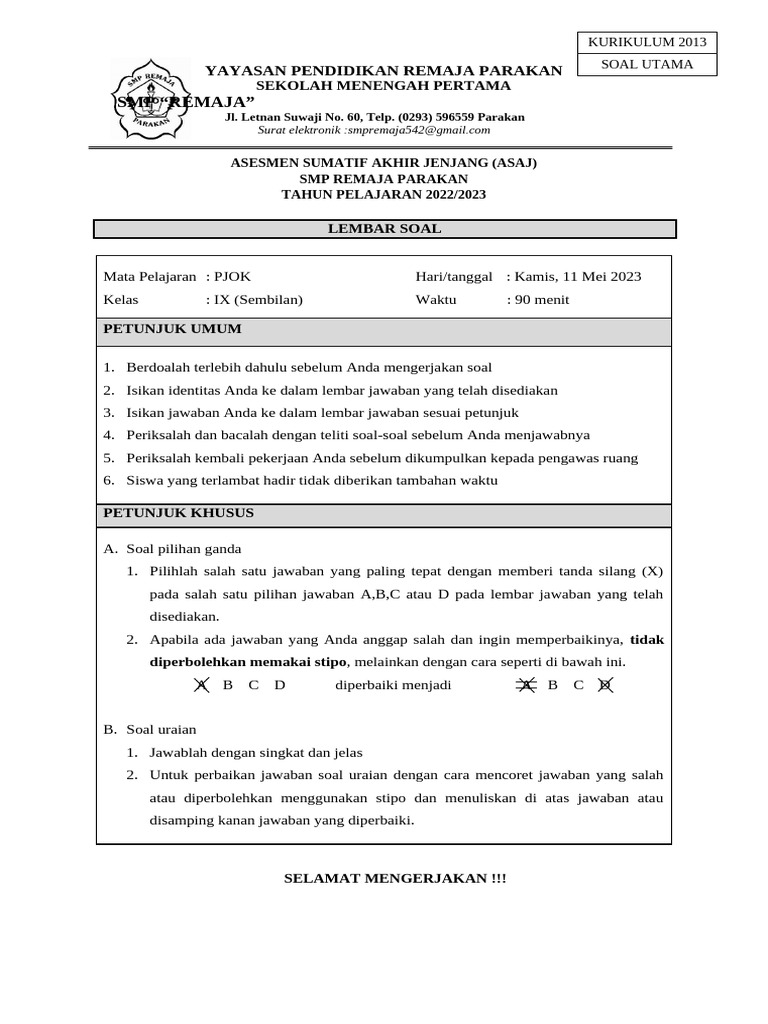 Soal ASAJ PJOK (Jawaban) | PDF