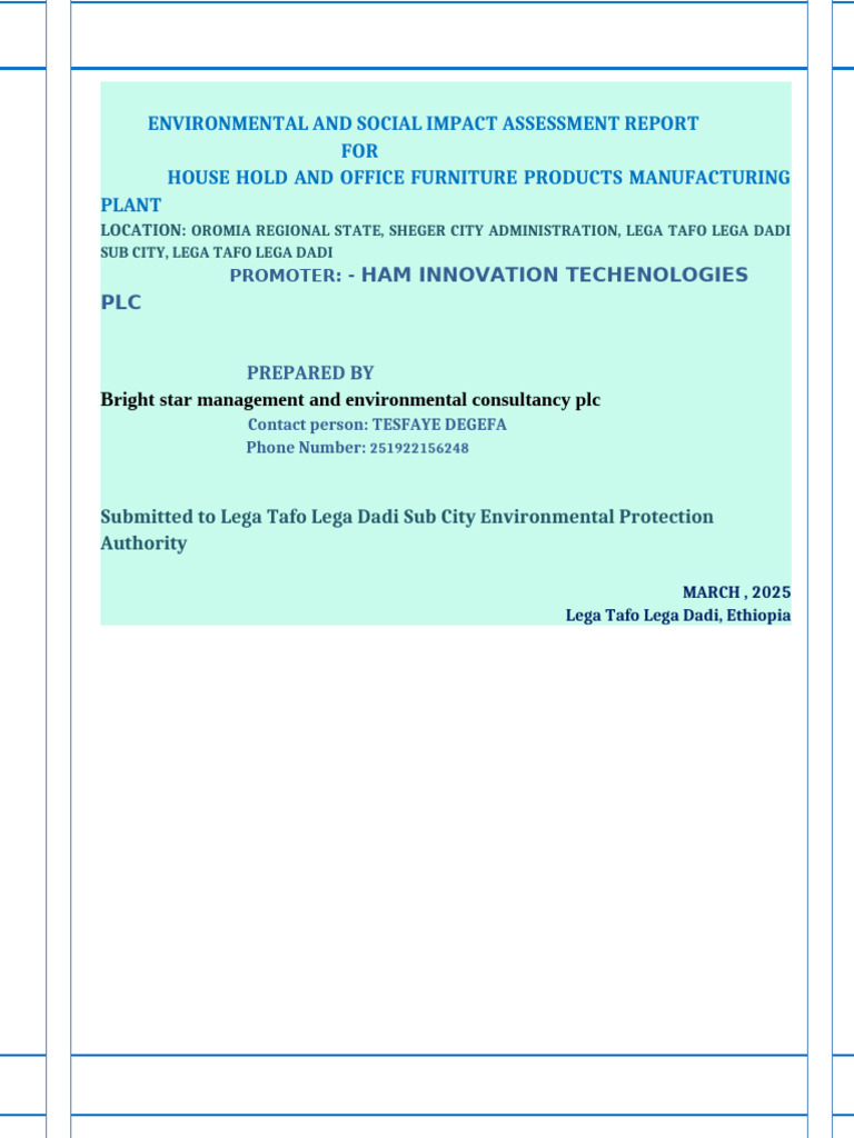 ESIA for Furniture Manufacturing Plant | PDF | Environmental Impact ...