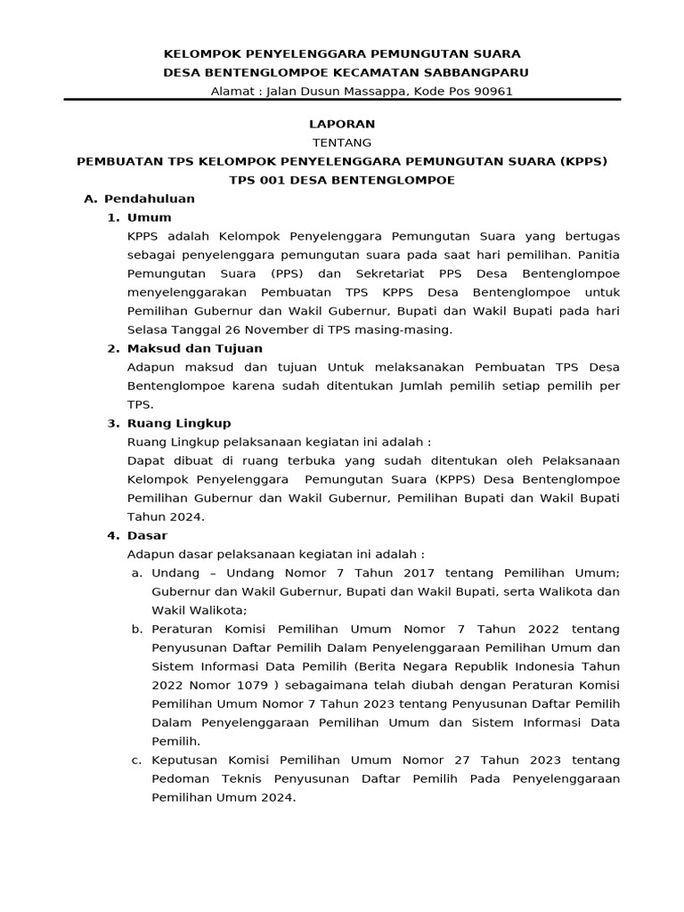 Laporan Kegiatan Pembuatan Tps 001 | PDF