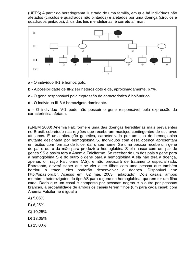 Resumos e Exercícios Genética | PDF
