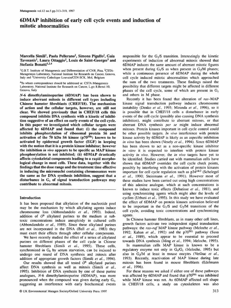 DMAP Inhibition of Early Cell Cycle Events and Induction of Mitotic ...