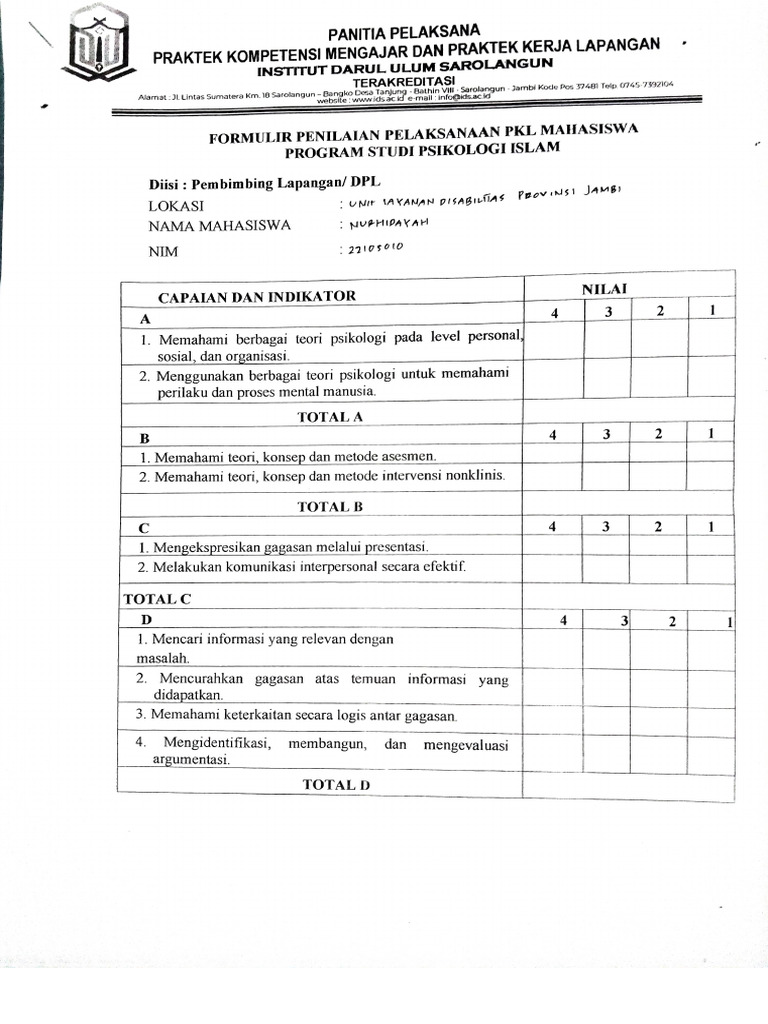 Nurhidayah Form Penilaian | PDF