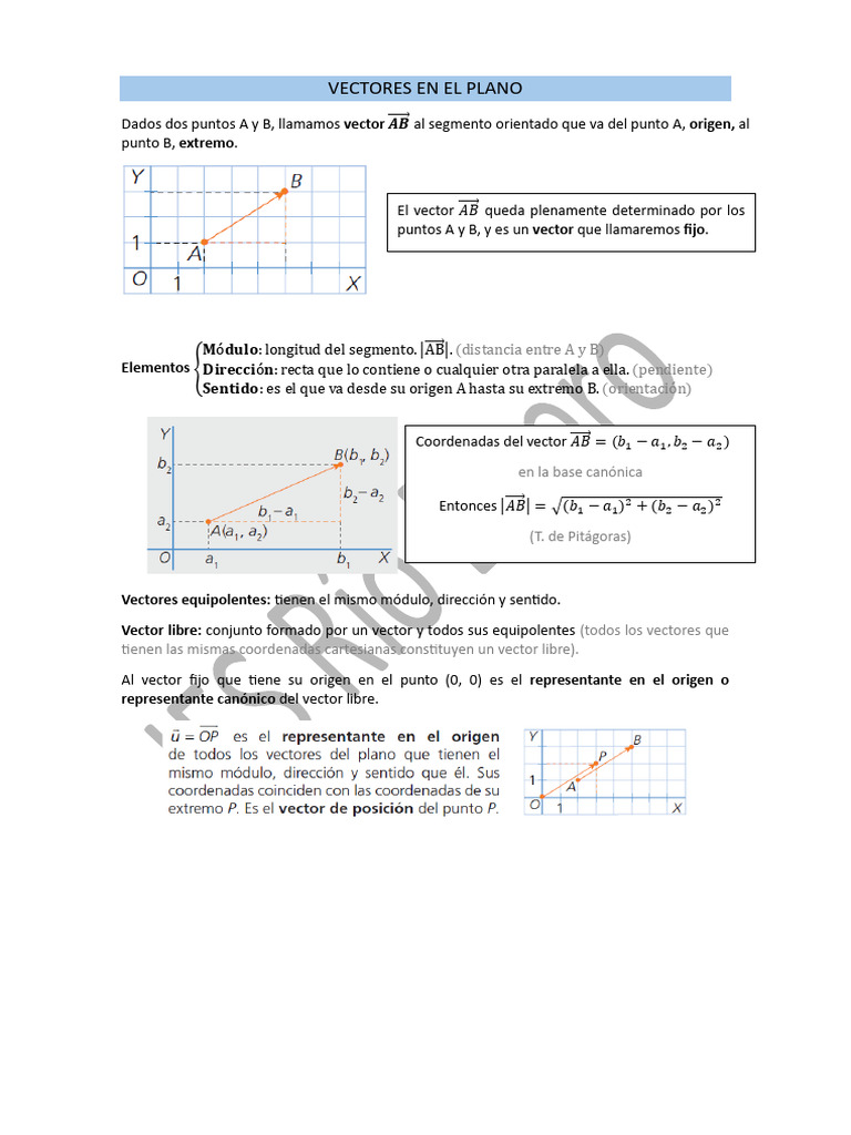 Vectores en el Plano: Definición y Operaciones | PDF | Vector ...