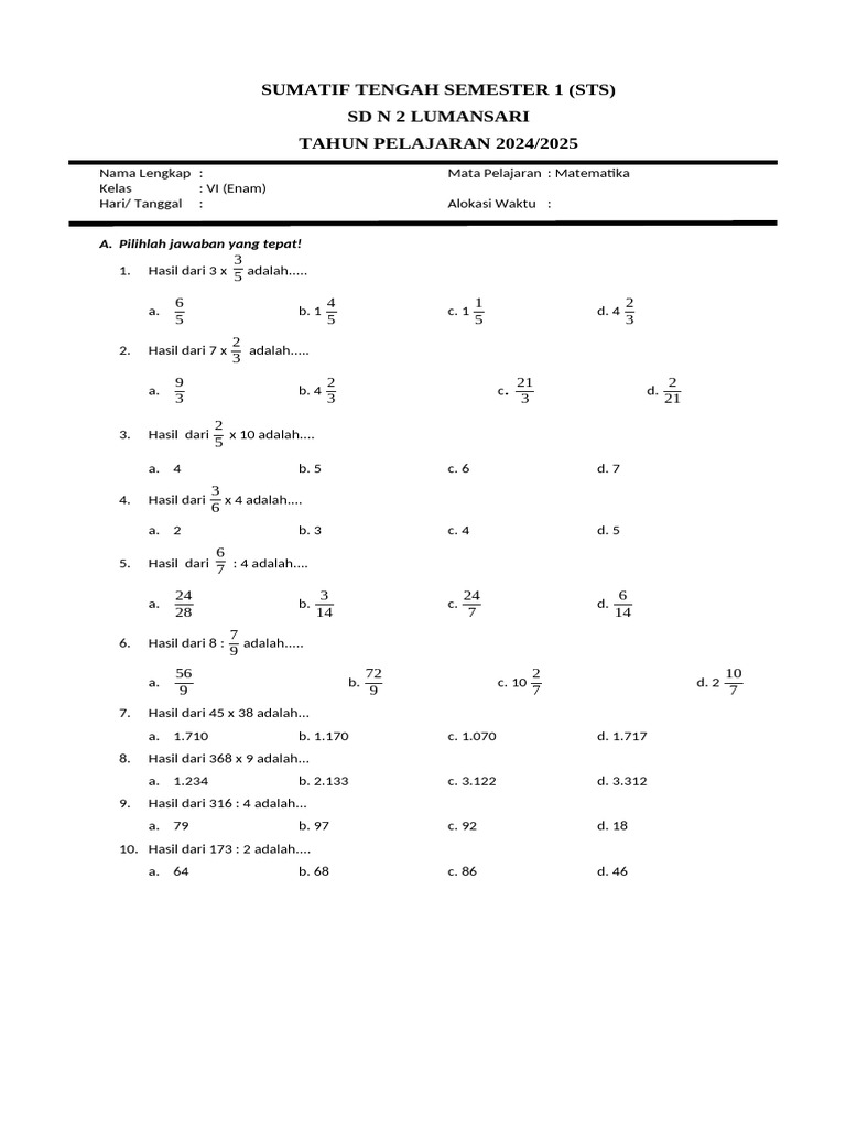 Soal STS Matematika | PDF