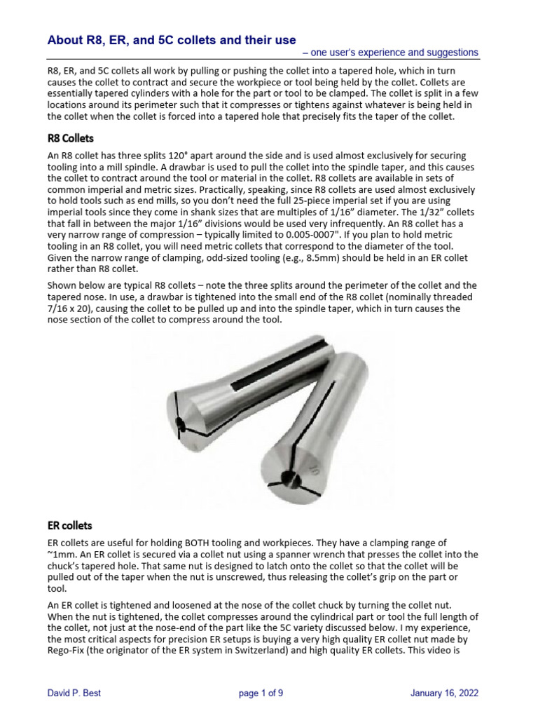 About R8, ER, and 5C Collets | PDF | Metalworking | Tools