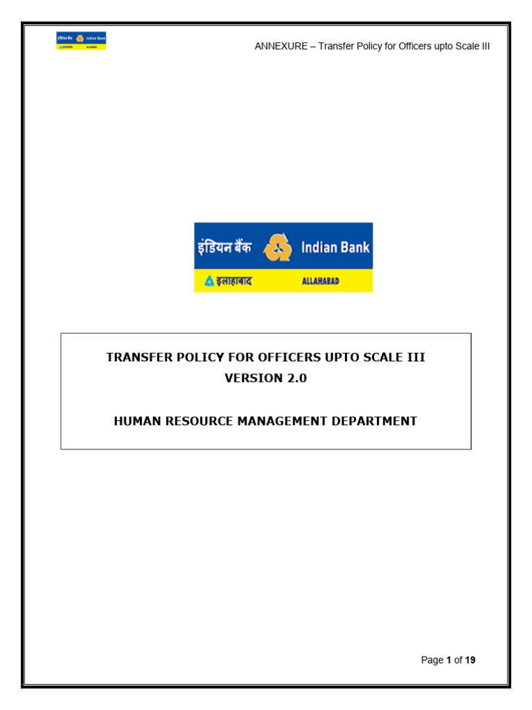 ANNEXURE - Transfer Policy For Officers Upto Scale III | PDF