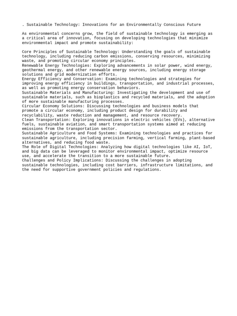Sustainable Technology Innovation | PDF