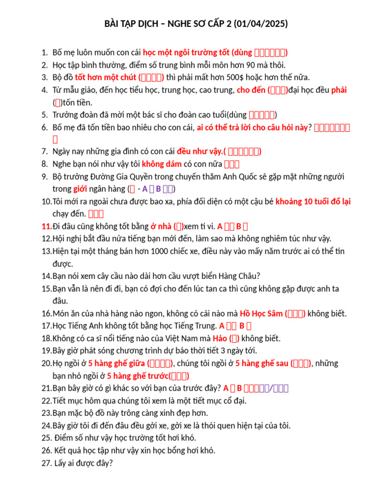 Bai Tap Dich Bai Nghe | PDF
