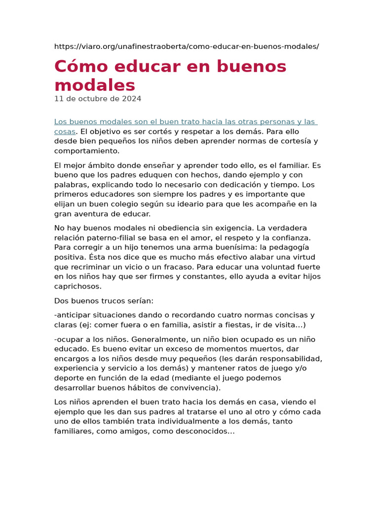 Cómo Educar en Buenos Modales | PDF