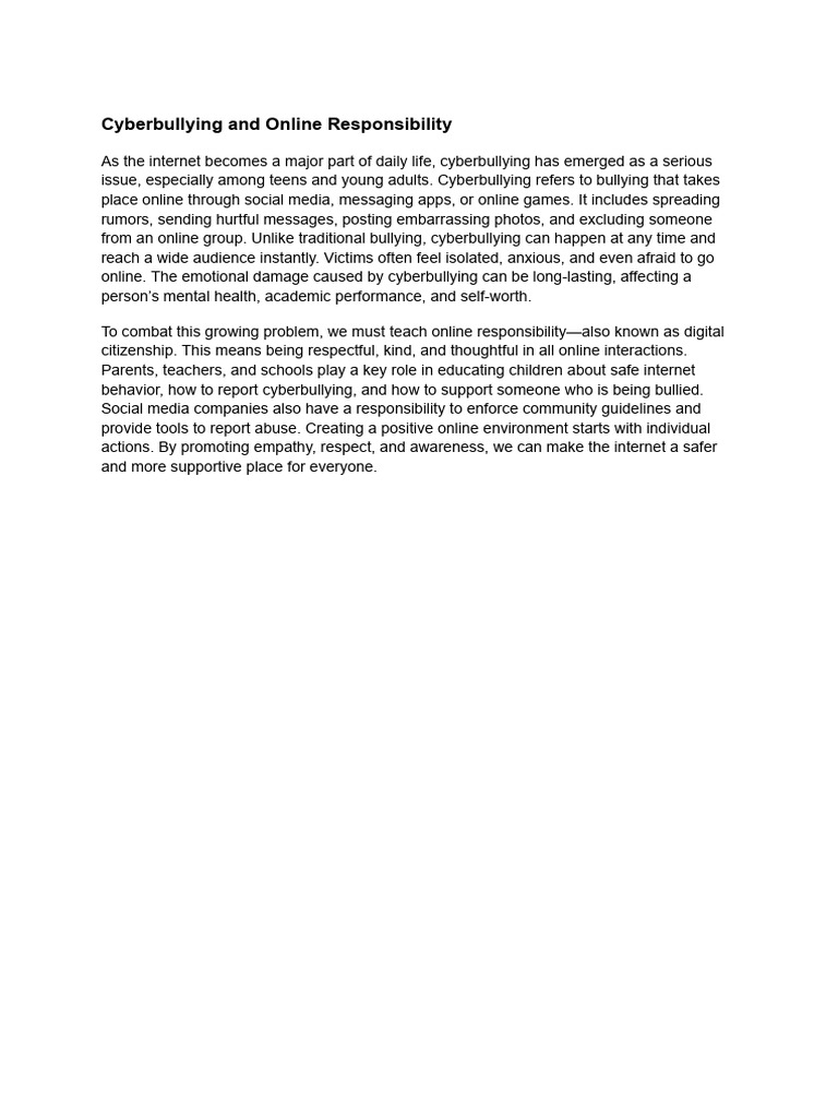 Cyberbullying and Online Responsibility Essay | PDF