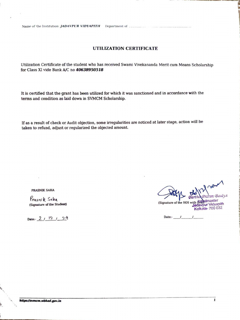 Utilization Certificate Pdf