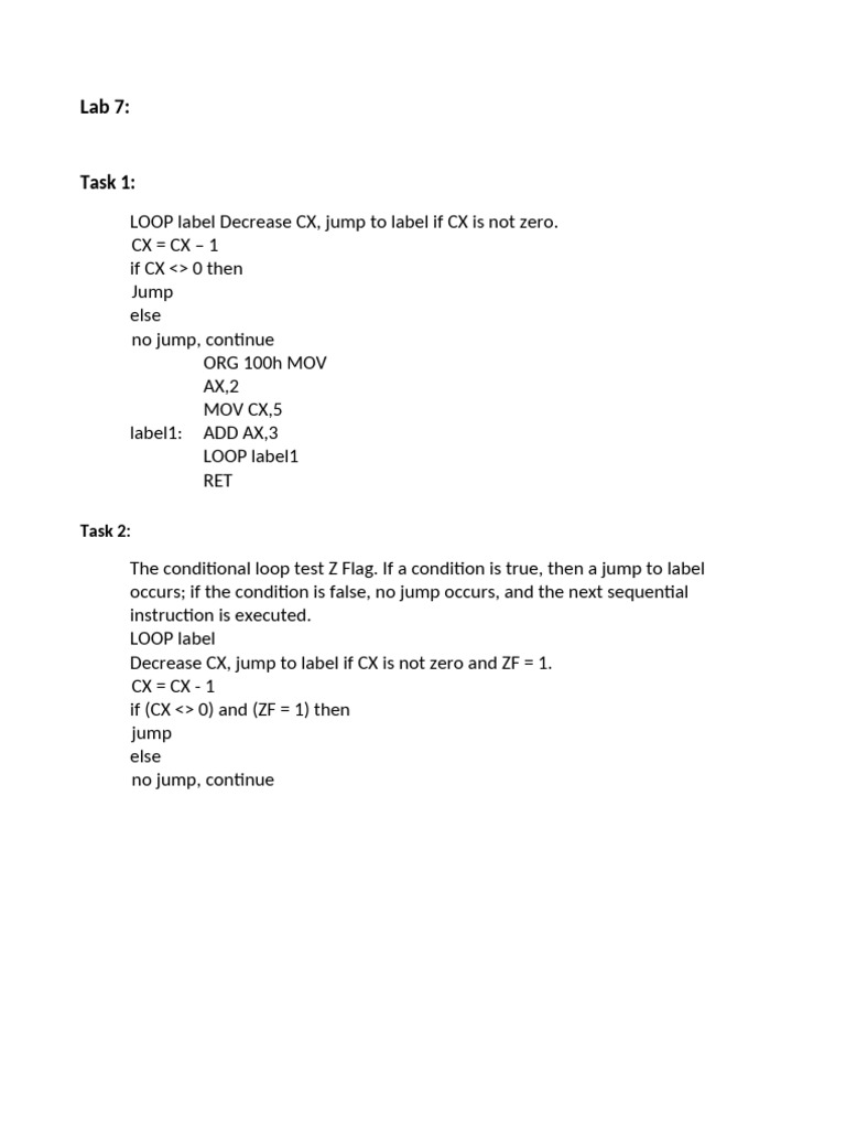 Assembly Language Loop and Call Procedures | PDF