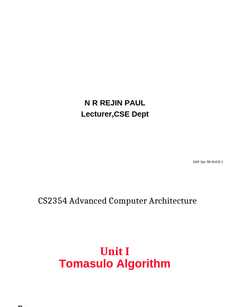 Dynamic Approach Tomosulo Algorithm | PDF | Integrated Circuit ...
