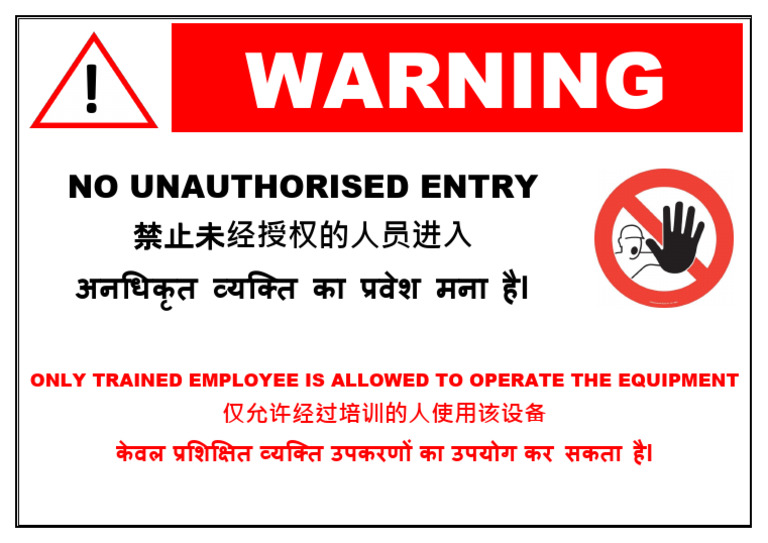 Warning - Only Trained Operator To Use Equipment - Rev 01 | PDF