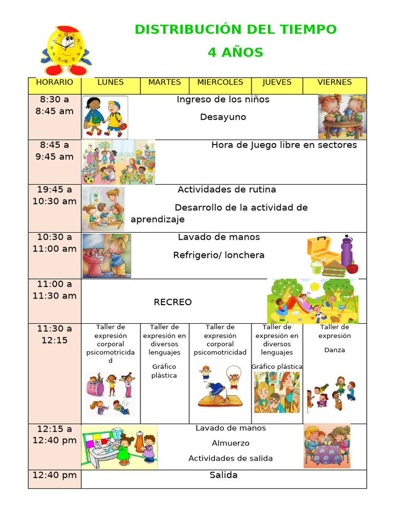 Distribución Del Tiempo Horario 4 A | PDF