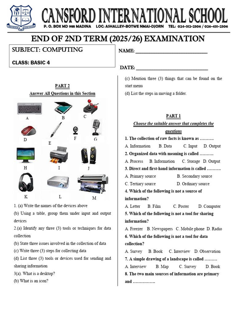 Basic 4 Computing Exam Questions | PDF | Computer Data Storage ...