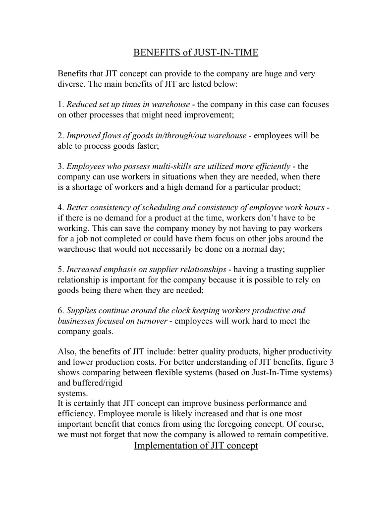 JIT Implementation Benefits and Steps | PDF | Enterprise Resource ...