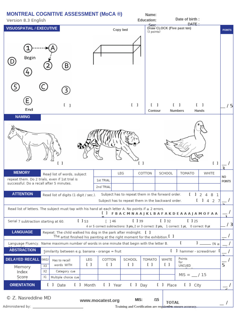 MoCA 8.3 English Test 2018 04 | PDF | Brain | Psychology