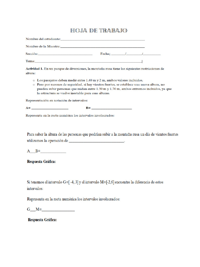 Guia de Operaciones Con Intervalos (Diferencia y Complemento) | PDF