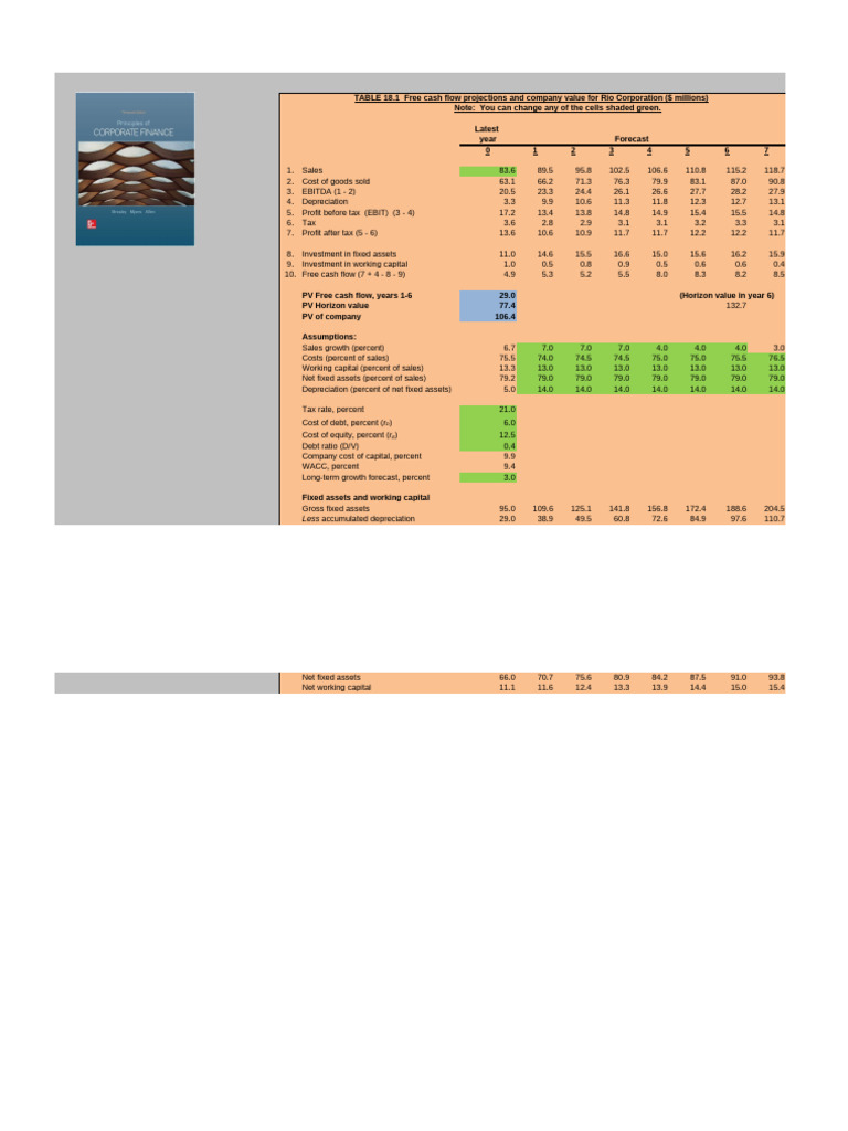 Brealey Principles 14e BYP Ch18A Rio's Spreadsheet | PDF | Cost Of ...