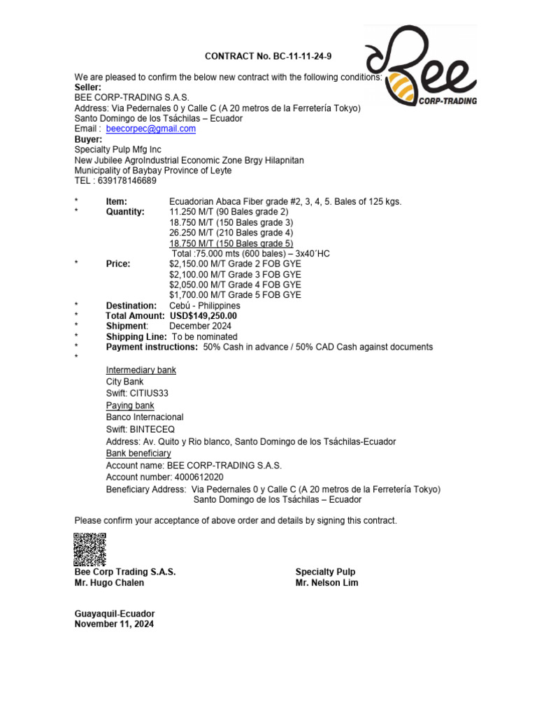 Contract Bee Nov24-Signed | PDF