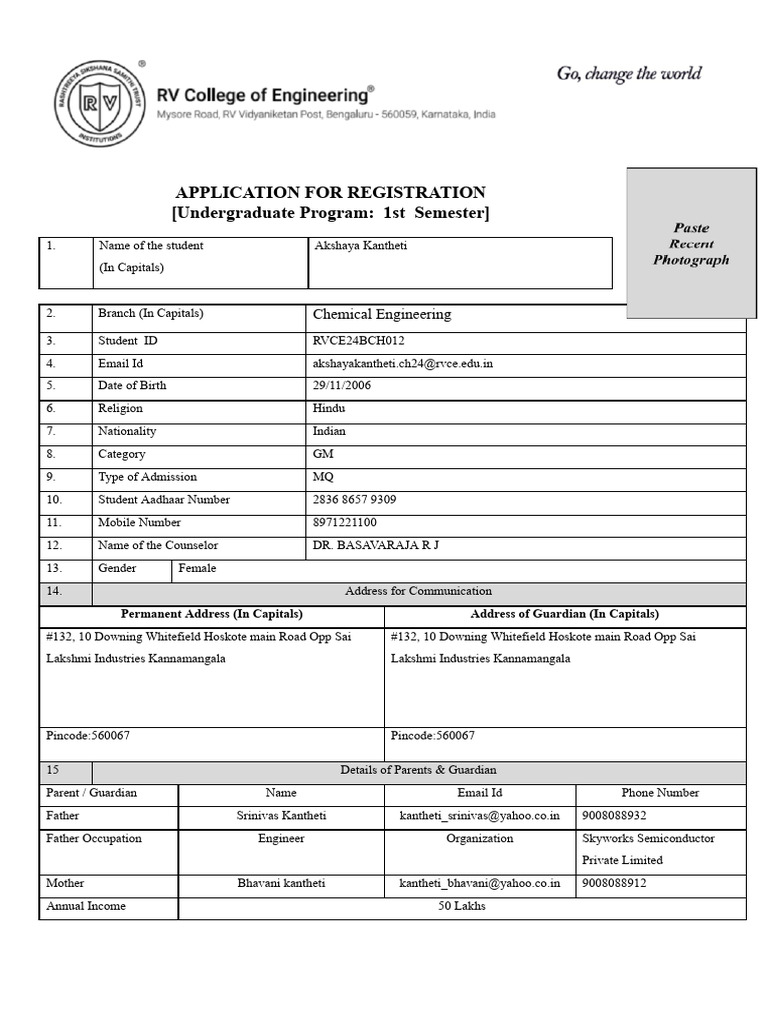 Undergraduate Registration Form 2024-25 | PDF