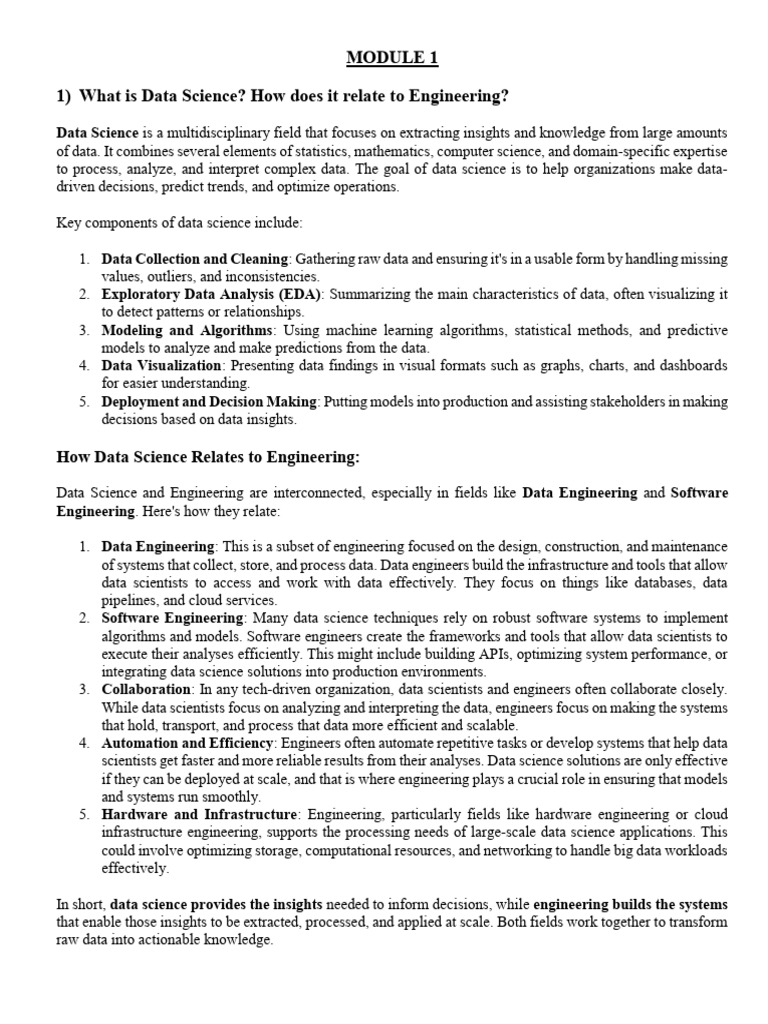 Data Science Module 1 Q & A | PDF | Data Science | Data Analysis