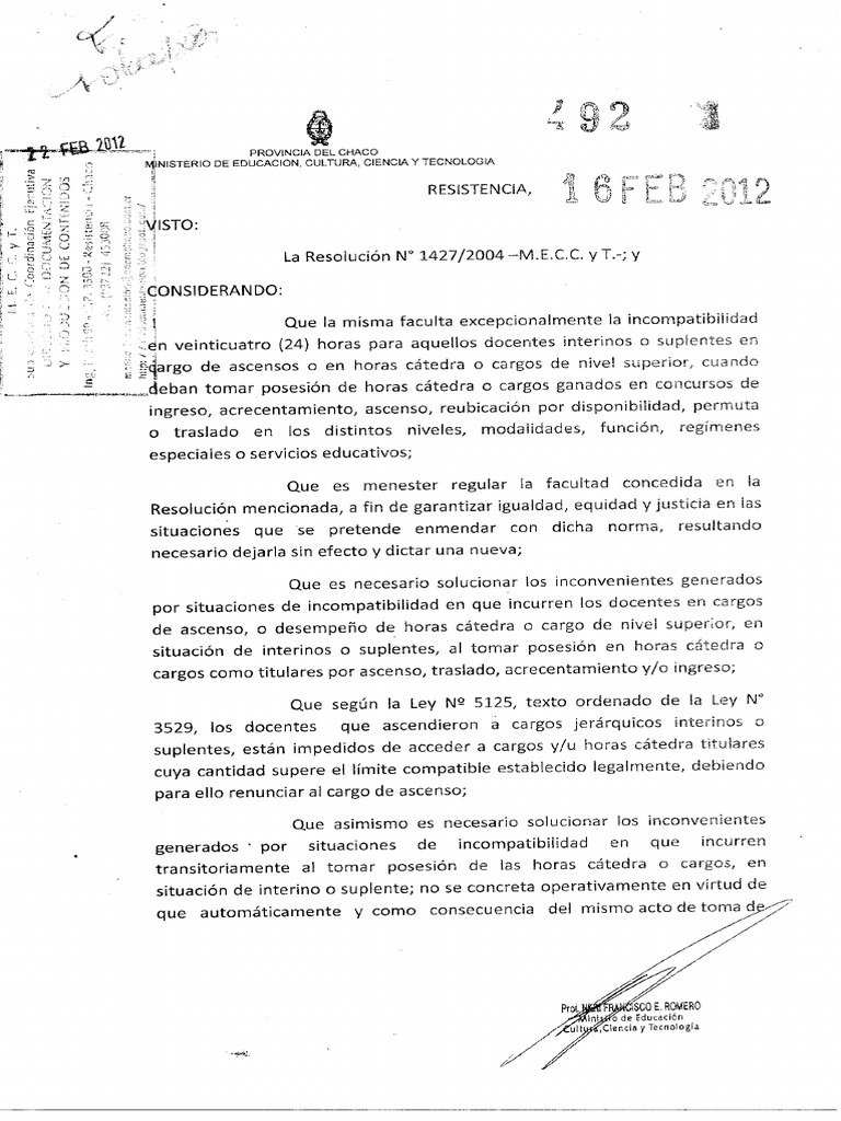 RESOL 492.12 - Incompatibilidad Por 24 Horas | PDF