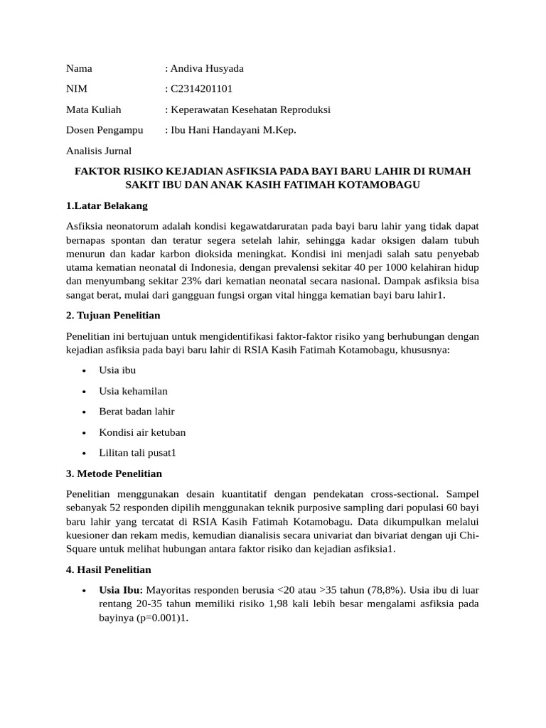Analisis Jurnal Asfiksia Bayi Baru Lahir - Andiva Husyada | PDF