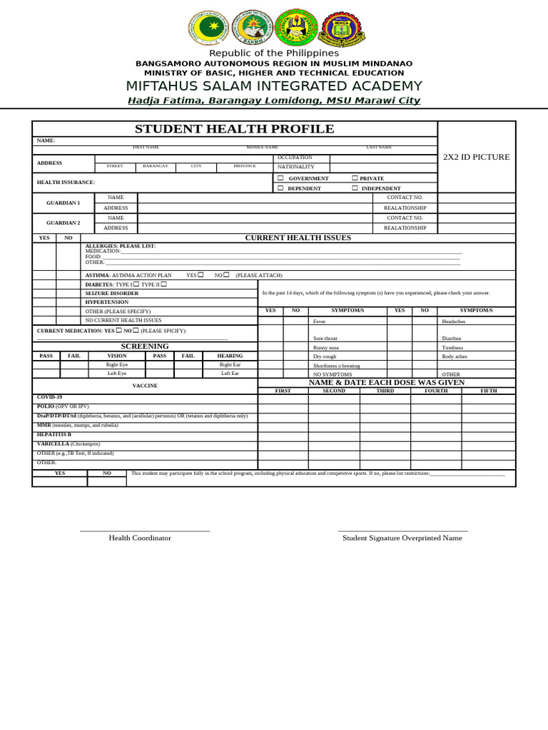 Student Health Profile1 | PDF | Diseases And Disorders | Human Diseases ...