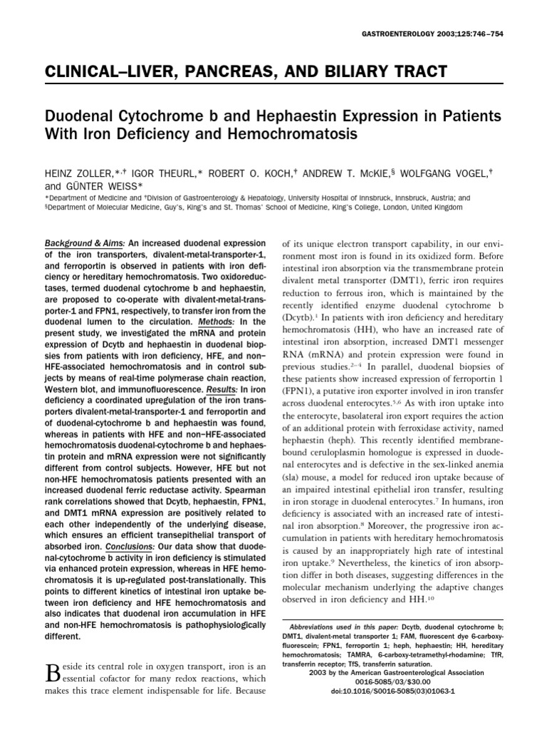 Duodenal Cytochrome B and Hephaestin Expression in Patients With Iron ...