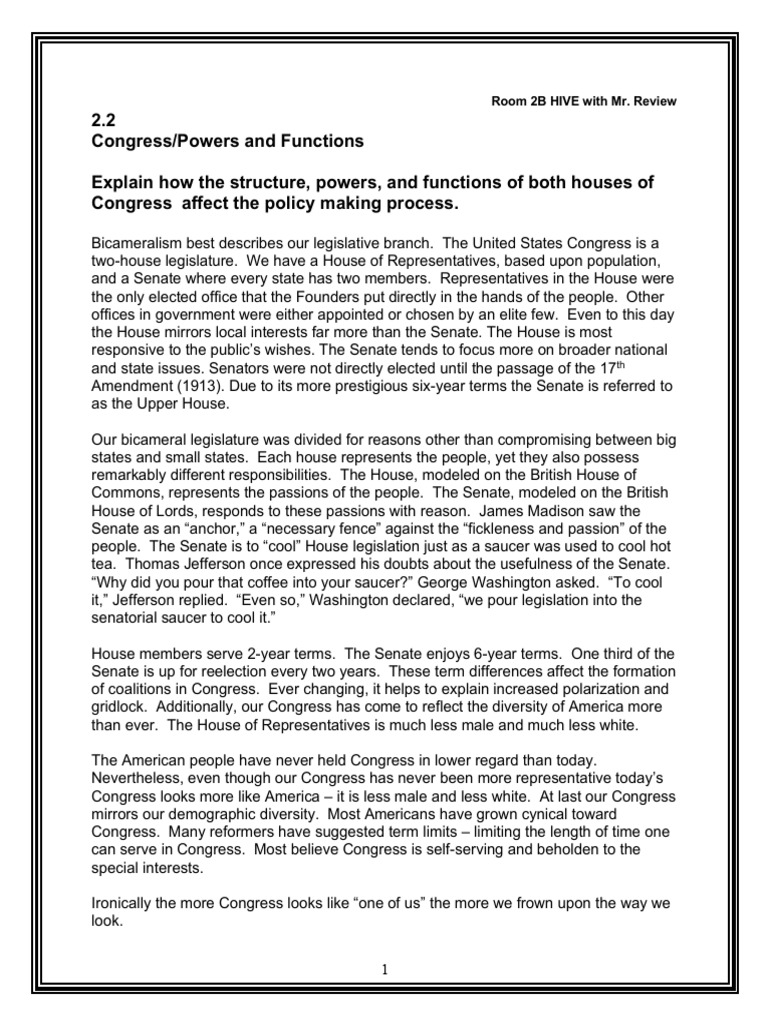 Congress Structure and Policy Impact | PDF | United States House Of ...