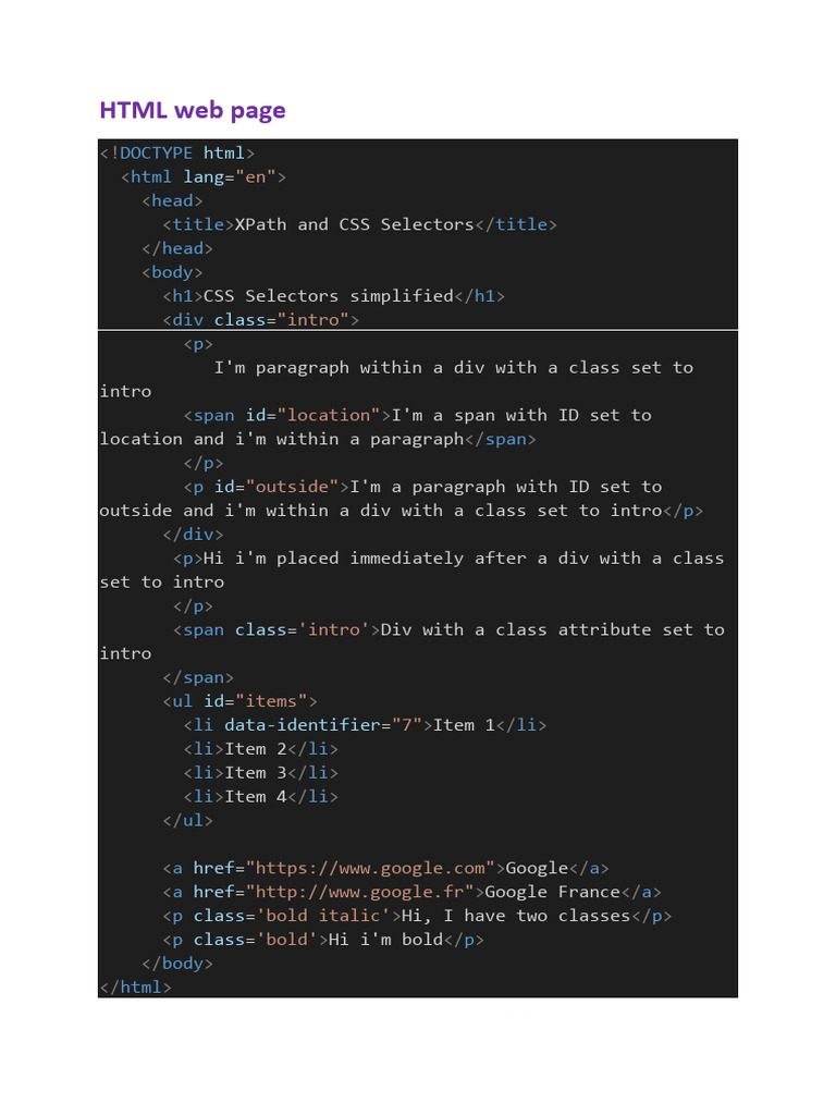 CSS & XPath Selectors for Web Scraping | PDF | Html | X Path
