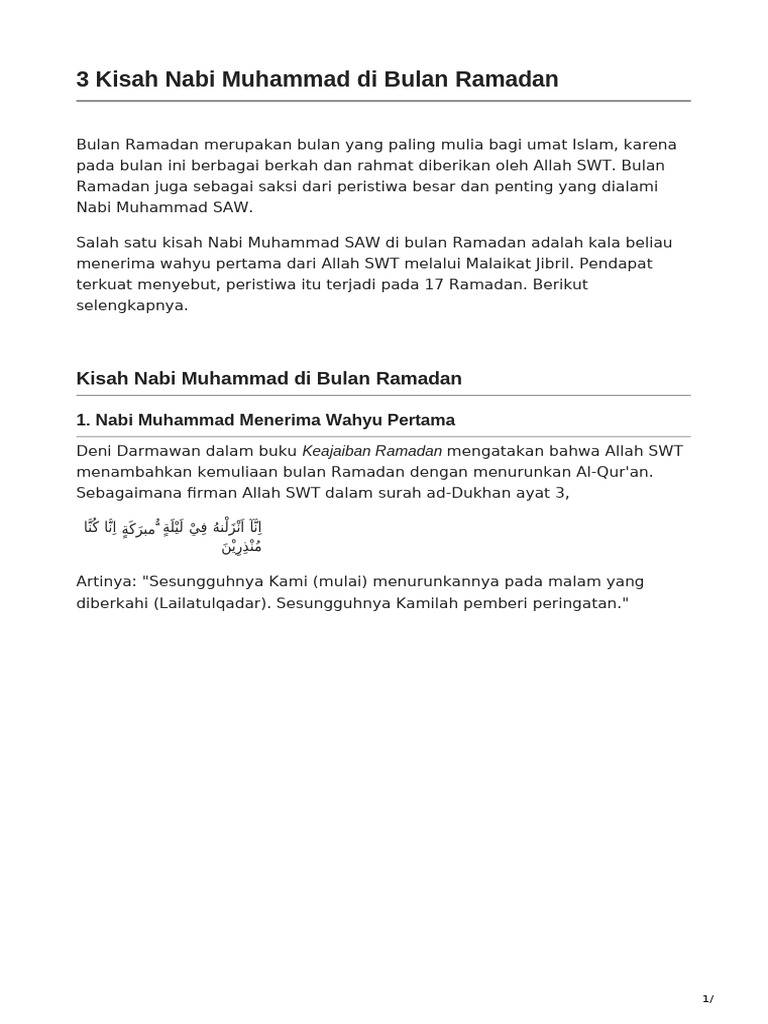 3 Kisah Nabi Muhammad Di Bulan Ramadan | PDF