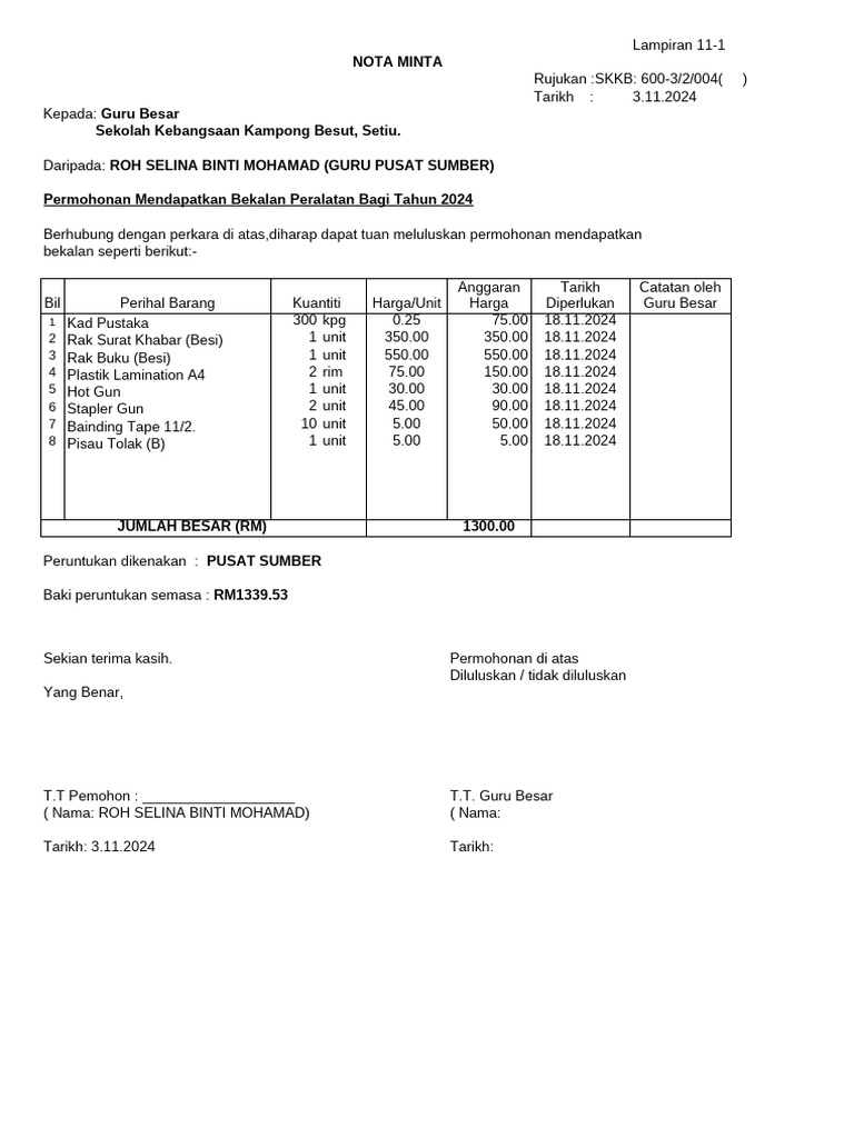 Nota Minta 2024 | PDF