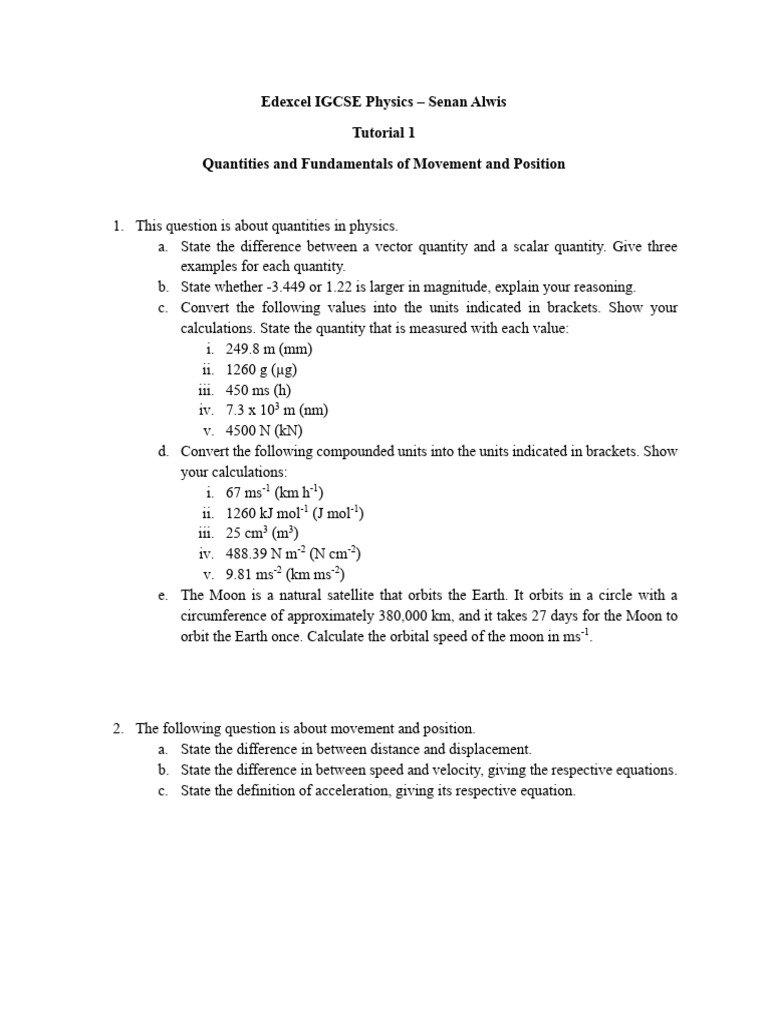 Quantities, Position and Movement 1 | PDF | Velocity | Speed