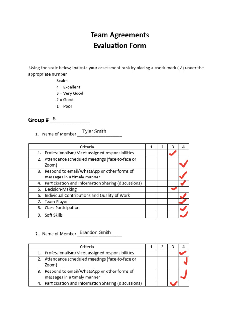 Team Agreement Evaluation Form 2 | PDF
