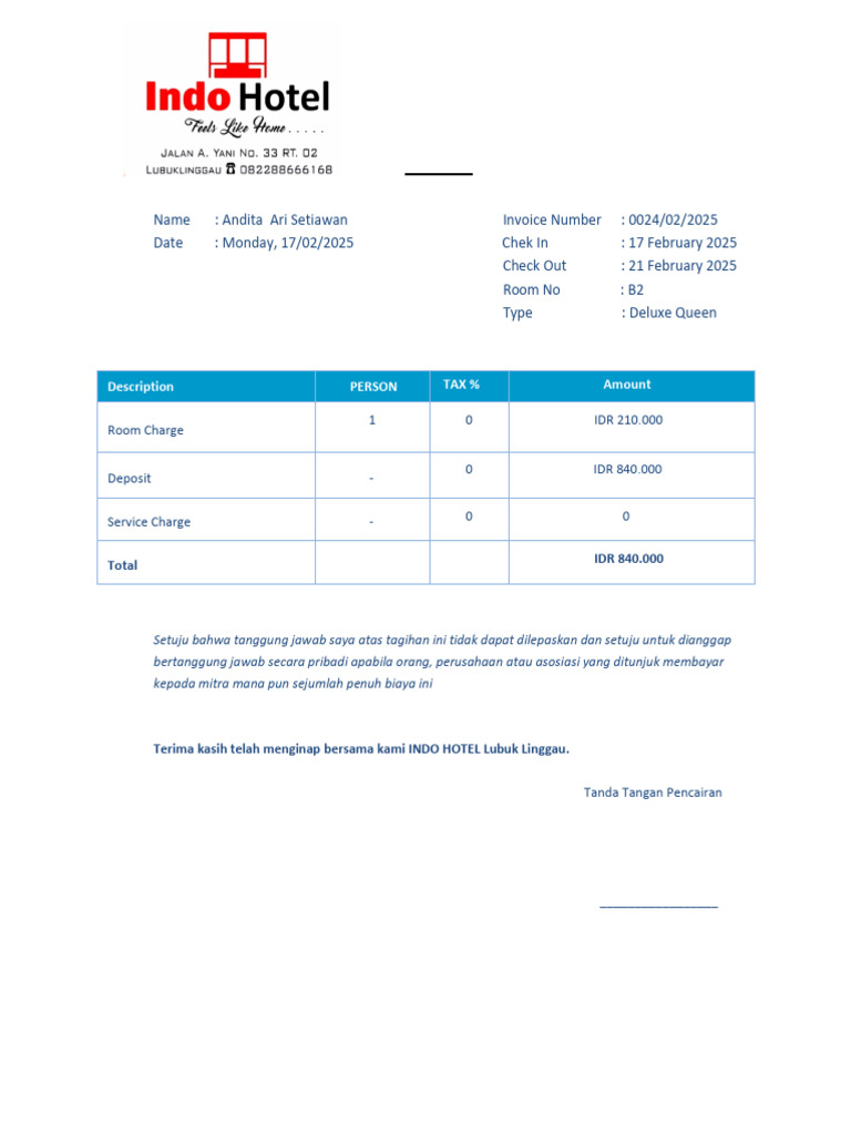 Nota Indo Hotel | PDF