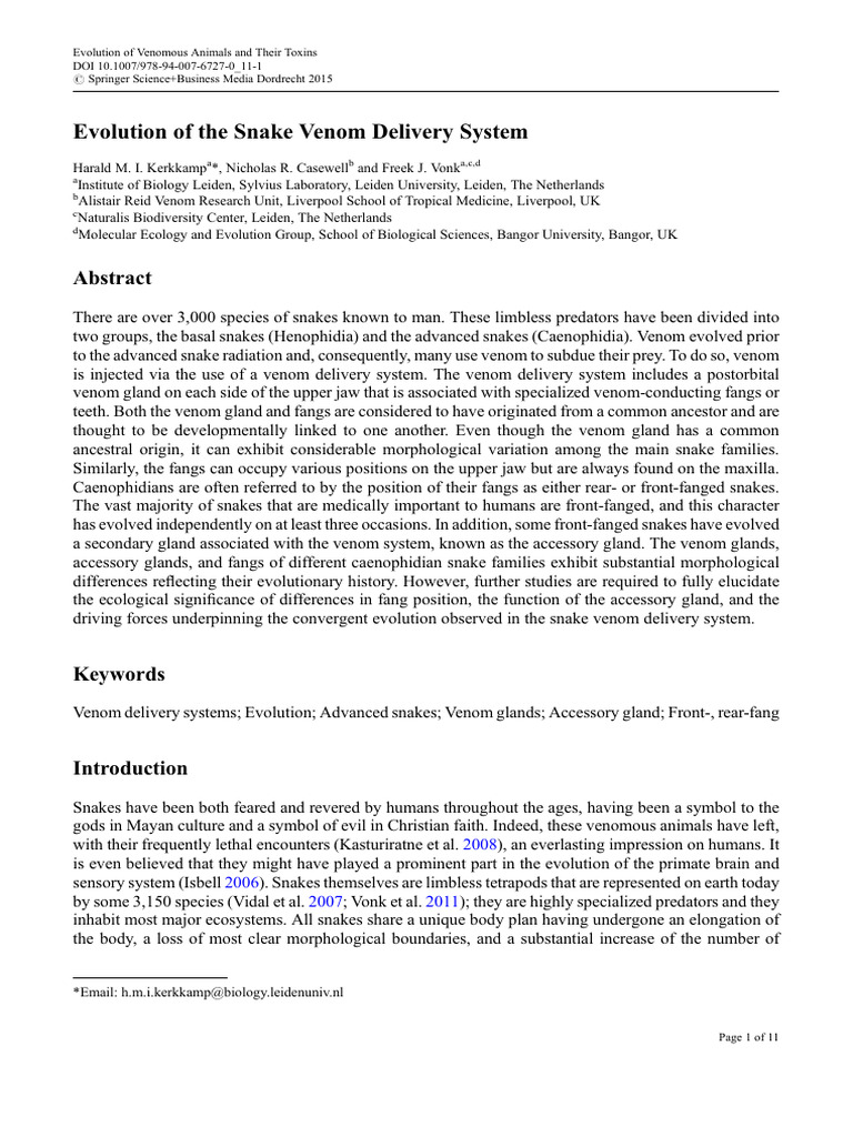 Histology - Evolution of Snake Venom Delivery Sistem | PDF | Venom | Snake