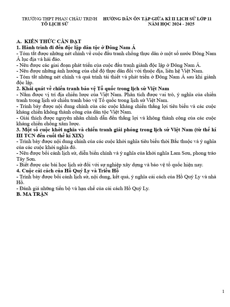 Lich Su 11 Huong Dan on Tap Gk2 | PDF