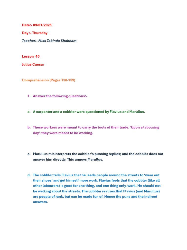 Julius Caesar Lesson 10 Comprehension Guide | PDF | Julius Caesar | Pompey