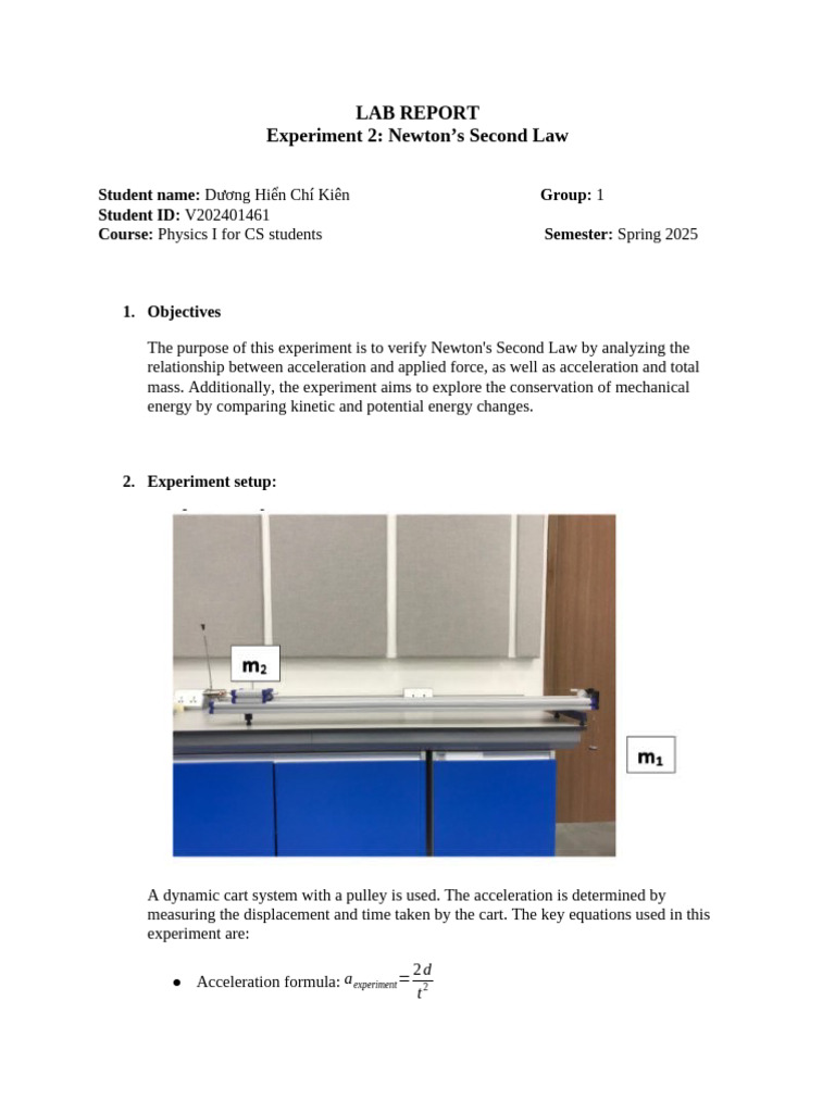 Newton's Second Law Lab Report | PDF | Force | Newton's Laws Of Motion