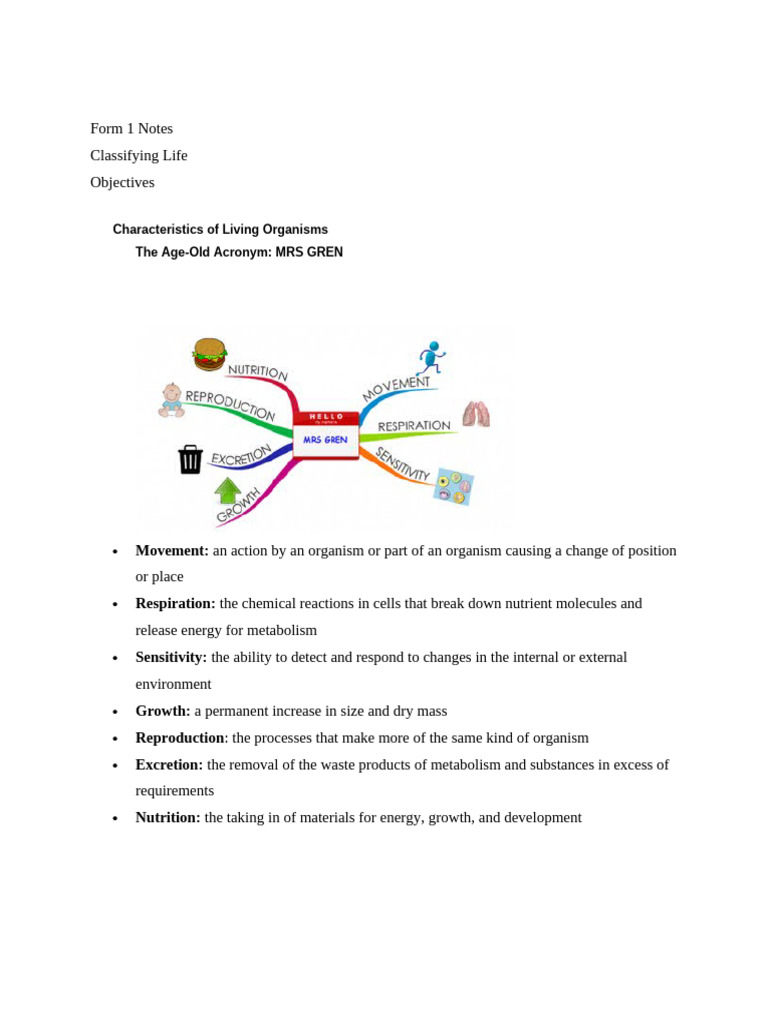 Classifying Life: MRS GREN Explained | PDF