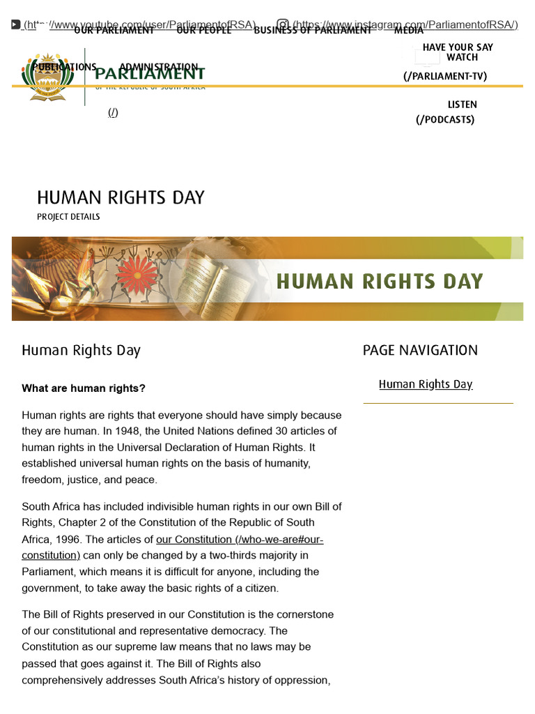 Human Rights Day - Parliament of South Africa | PDF | Human Rights ...