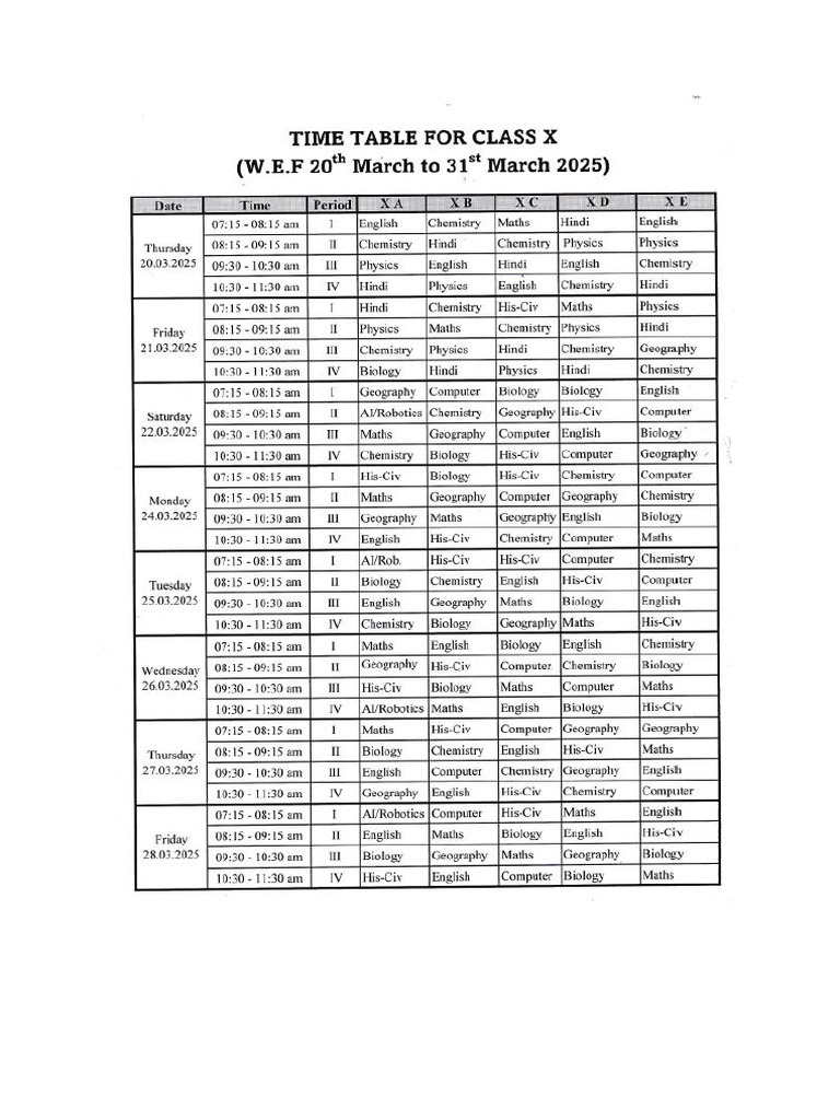 Time Table XTH - 3013 | PDF